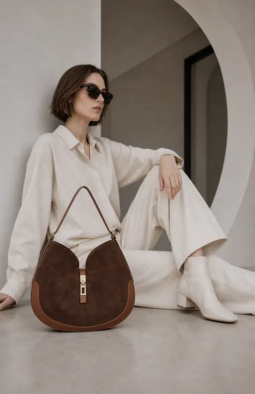 MI BOLSA LONDON Cotswolds Genuine Suede Leather Shoulder Bag
