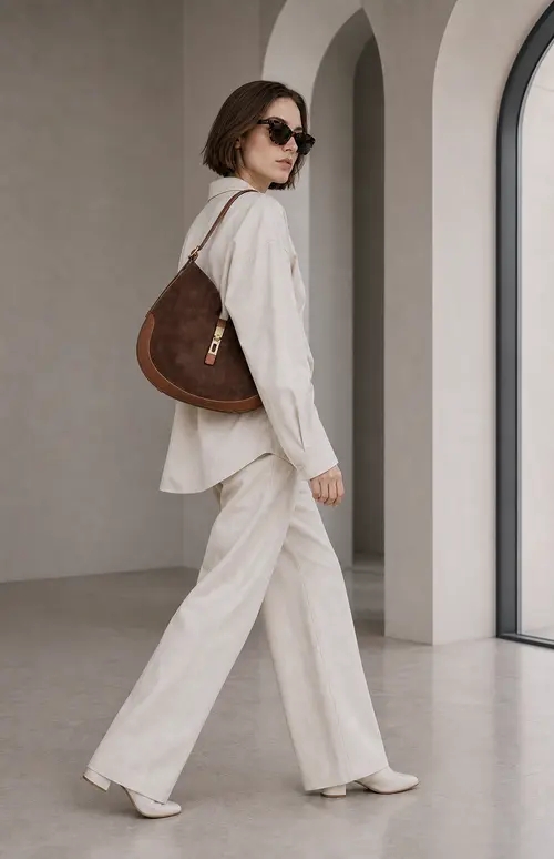 MI BOLSA LONDON Cotswolds Genuine Suede Leather Shoulder Bag