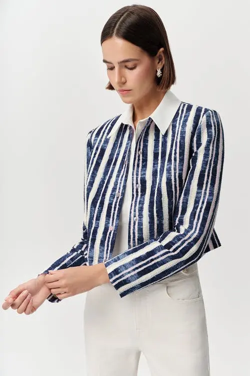 EXQUISE Achille Crew Neck Padded Shoulder Cropped Jacket