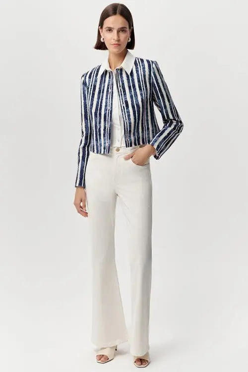 EXQUISE Achille Crew Neck Padded Shoulder Cropped Jacket