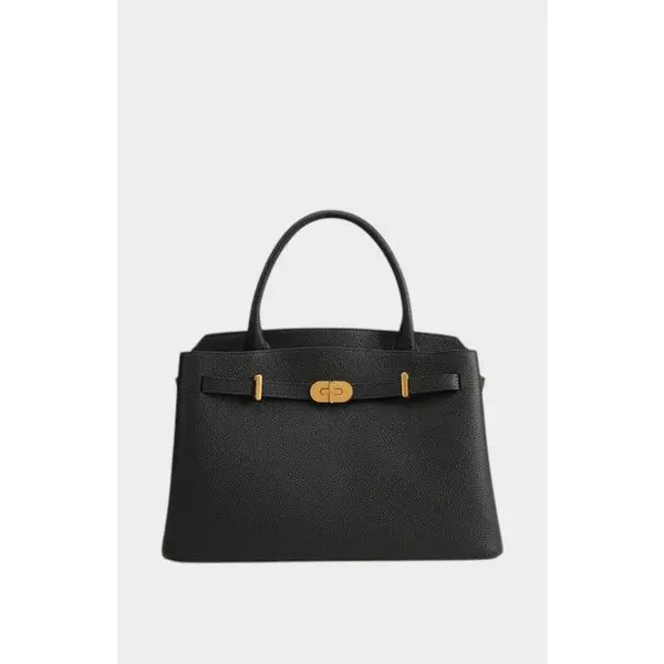 MI BOLSA LONDON Kensington Genuine Pebble Leather Top Handle Bag - Black