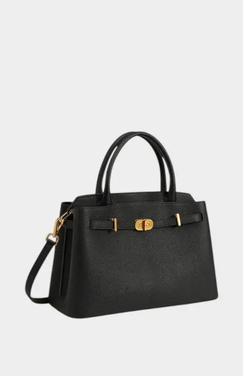 MI BOLSA LONDON Kensington Genuine Pebble Leather Top Handle Bag - Black