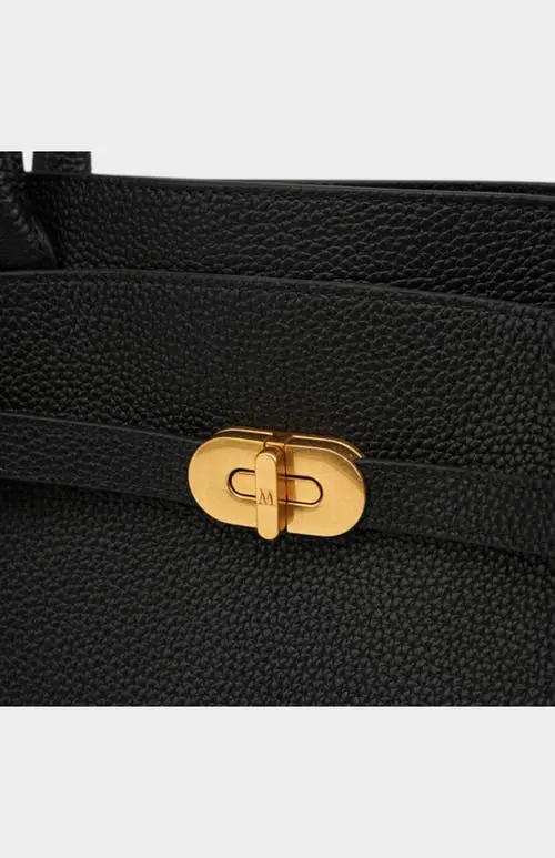 MI BOLSA LONDON Kensington Genuine Pebble Leather Top Handle Bag - Black