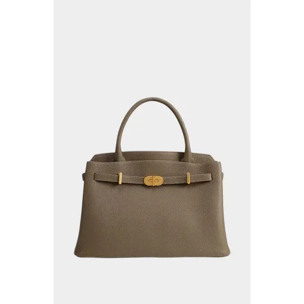 MI BOLSA LONDON Kensington Genuine Pebble Leather Top Handle Bag - Grey
