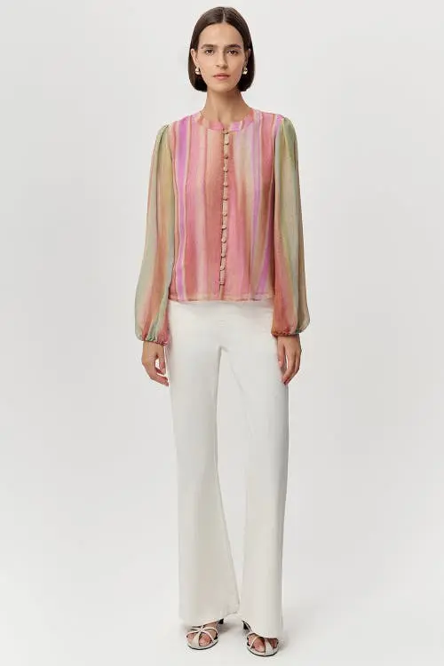EXQUISE Striped Long Sleeve Blouse