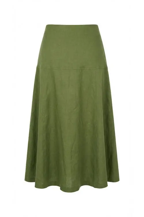 EXQUISE Burnice Buckle Detail Linen Midi Skirt