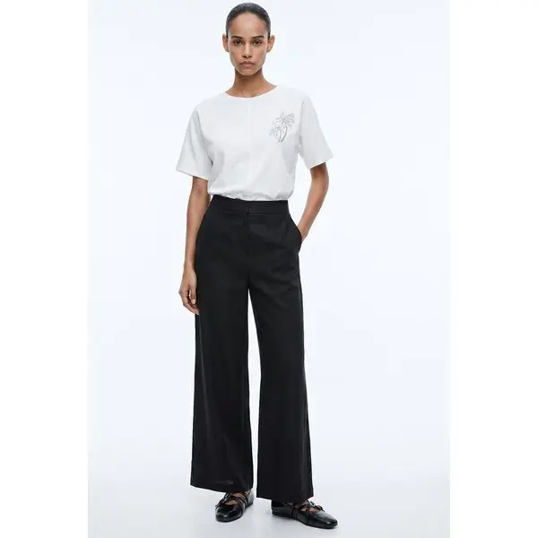 EXQUISE Azaleaora High Waist Linen Pants - Black