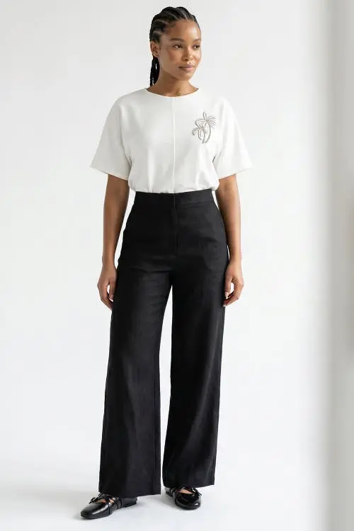 EXQUISE Azaleaora High Waist Wide Leg Linen Trousers
