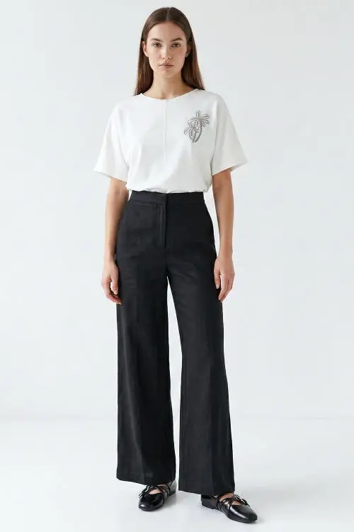 EXQUISE Azaleaora High Waist Wide Leg Linen Trousers