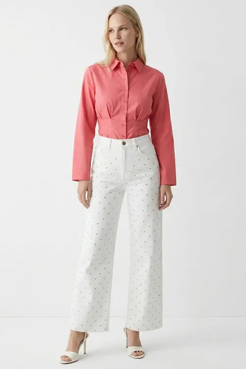 EXQUISE Lilyy High Waisted Wide Leg Denim Jeans - White