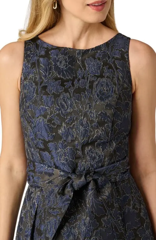 Adrianna Papell Sleeveless Floral Jacquard Tie Front Dress