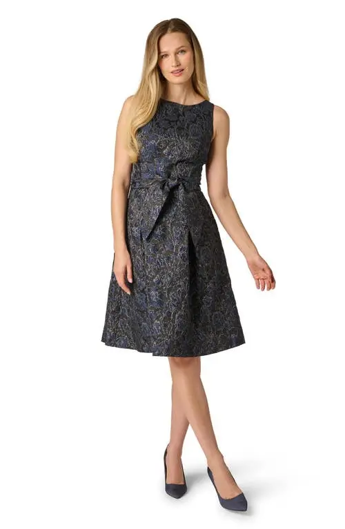 Adrianna Papell Sleeveless Floral Jacquard Tie Front Dress