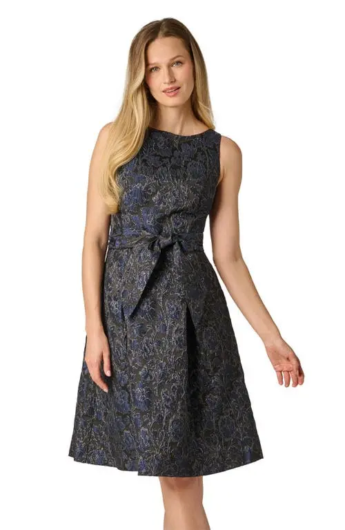 Adrianna Papell Sleeveless Floral Jacquard Tie Front Dress
