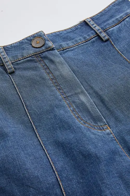 EXQUISE Denim Zip Front Pocketed Shorts - Indigo
