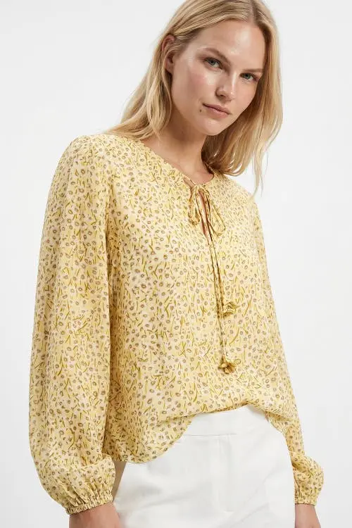 EXQUISE Florenz Crew Neck Tie Front Patterned Blouse