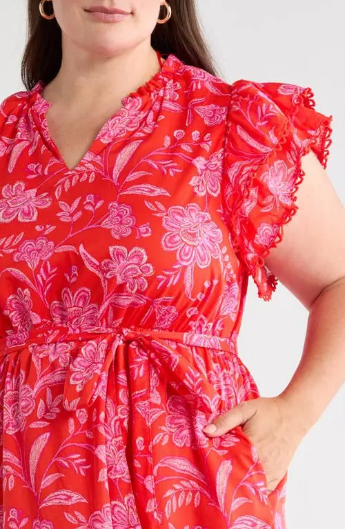 SUGARLIPS Aria Floral Print V-neck Ruffled Mini Dress