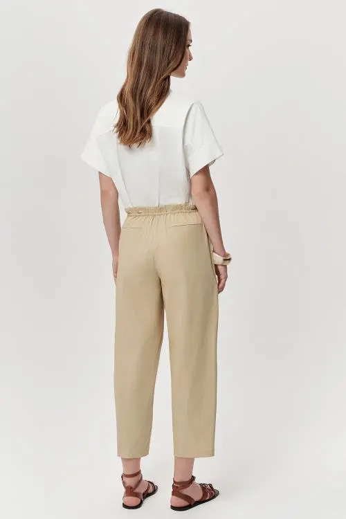 EXQUISE Drawstring Waist Woven Tapered Pants