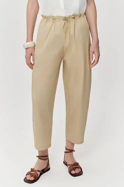 EXQUISE Drawstring Waist Woven Tapered Pants