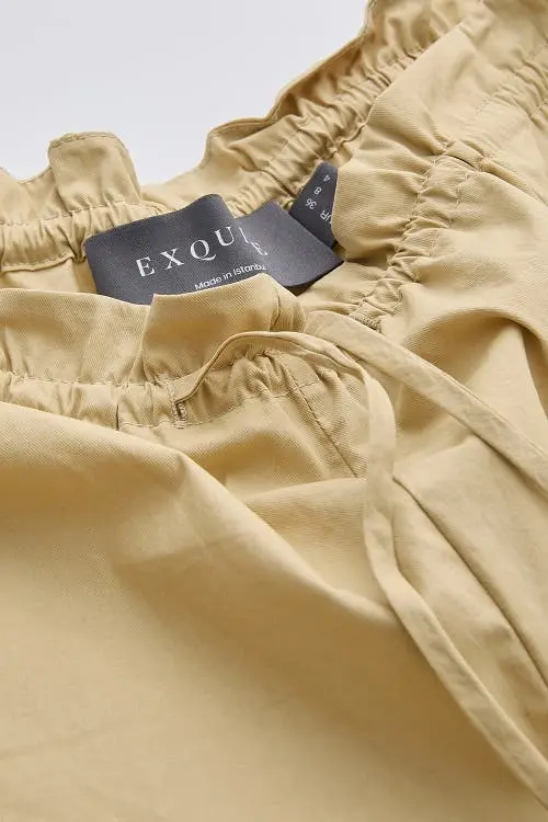 EXQUISE Drawstring Waist Woven Tapered Pants