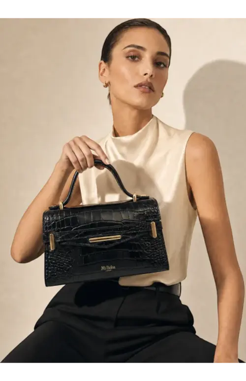 MI BOLSA LONDON Mi Croc Embossed Leather Top Handle