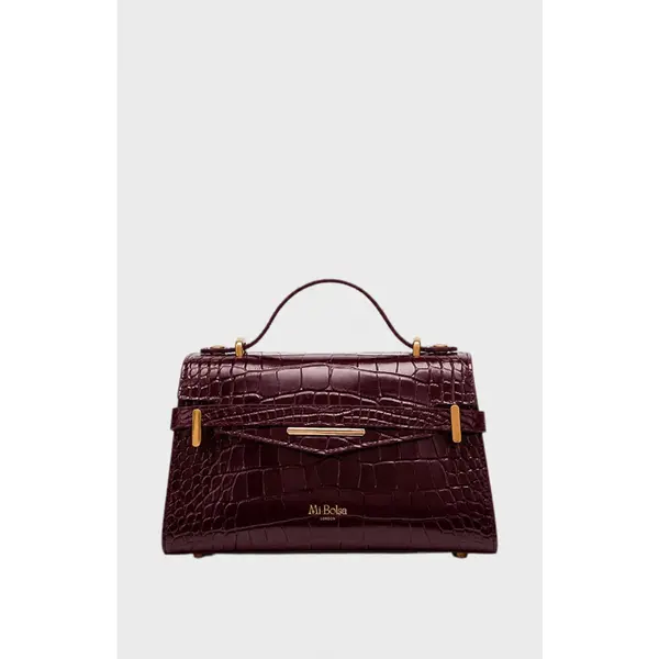 MI BOLSA LONDON Croc Embossed Leather Top Handle Bag - Burgundy