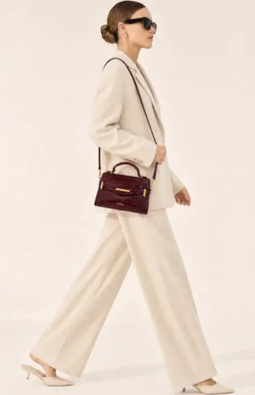 MI BOLSA LONDON Croc Embossed Leather Top Handle Bag - Burgundy