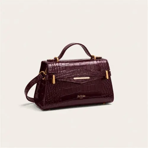 MI BOLSA LONDON Croc Embossed Leather Top Handle Bag - Burgundy