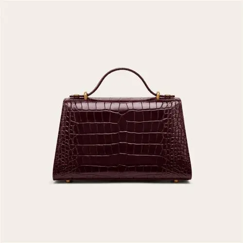 MI BOLSA LONDON Croc Embossed Leather Top Handle Bag - Burgundy