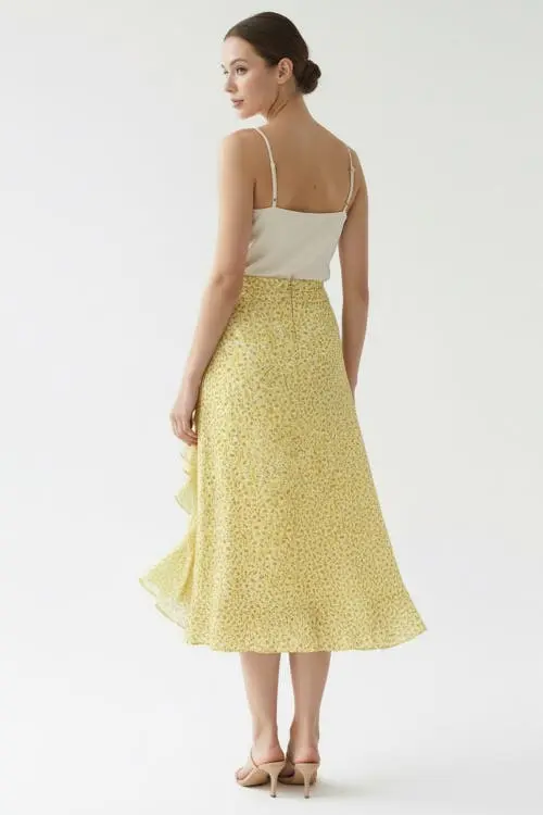 EXQUISE Filicia Printed Midi Skirt With Ruffle Detail