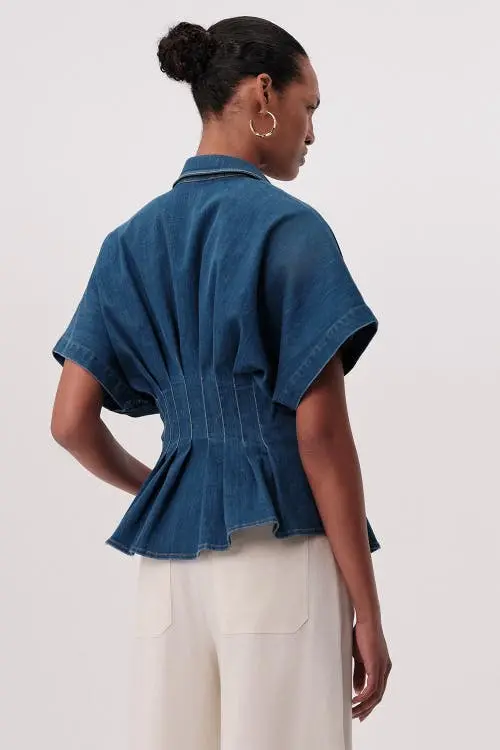 EXQUISE Marisa Collared Short Sleeve Denim Shirt