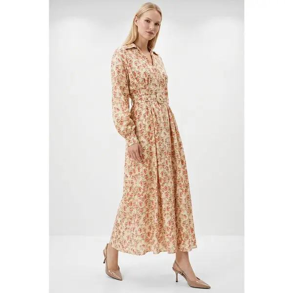 EXQUISE Blase Belted Pocketed Maxi Dress - Orange