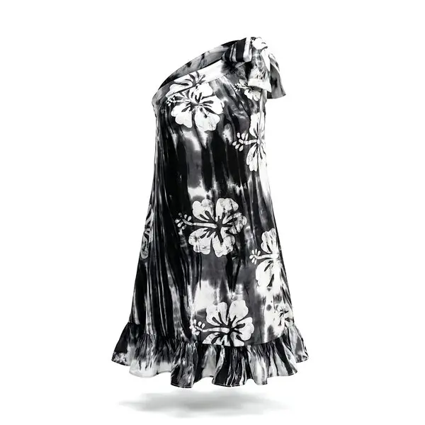 NYNY RYKE Wilma Sh, One-shoulder Batik Midi Dress & White Floral Cotton Dress - Black