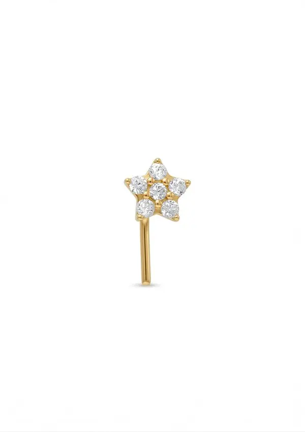 Zahav Jewelry 14k Solid 24g Star Cz L-shape Nose Stud - Gold
