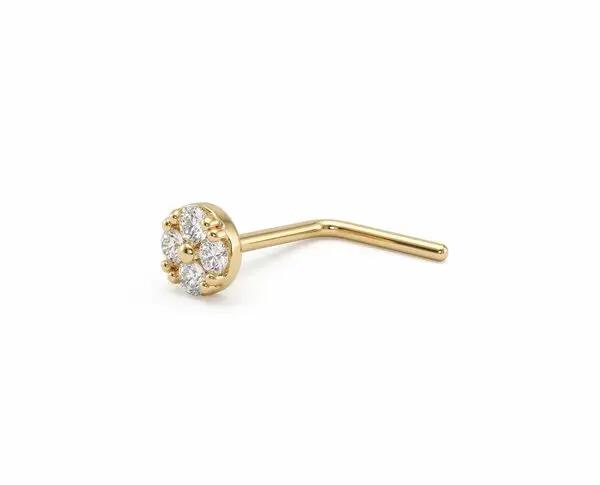 Zahav Jewelry 14k Solid 24g Pavé Cz L Shape Nose Stud