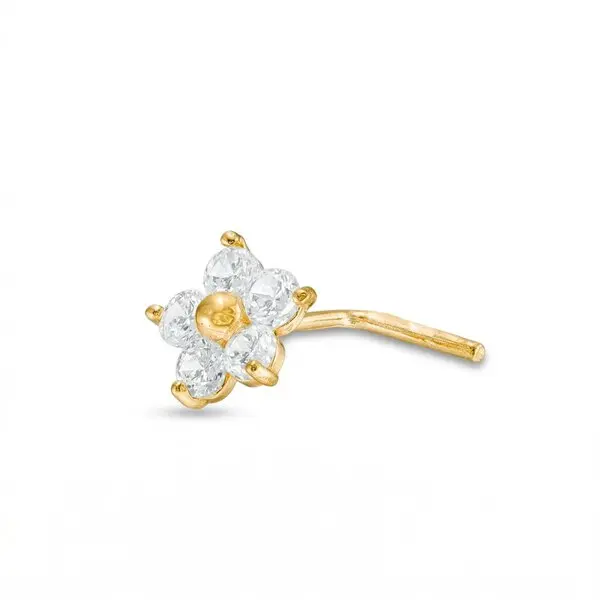 Zahav Jewelry 14k Solid 24g Flower Cz L-shape Nose Stud