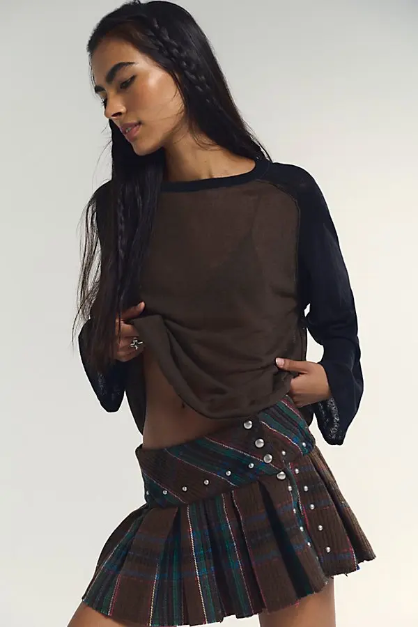 Free People London Calling Mini Kilt - Toffee Combo