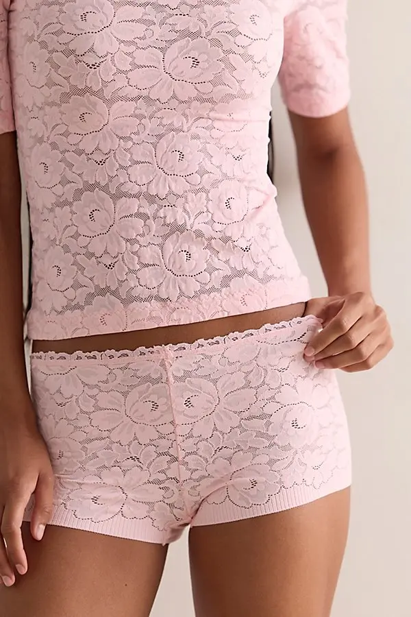 Free People Smooth Talking Lace Boyshort Undies - Rose Icing