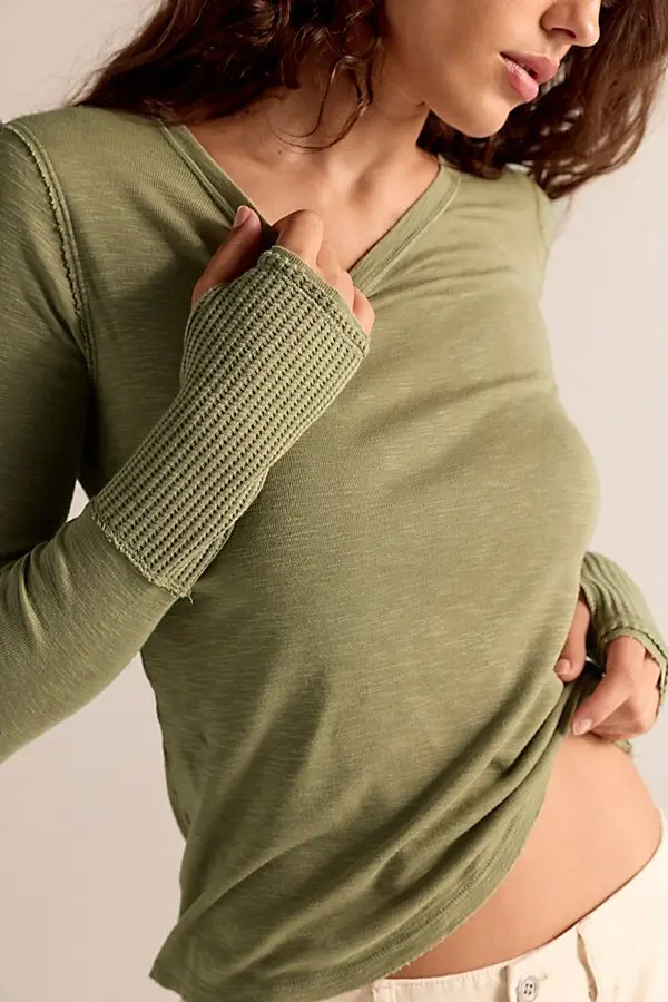 Free People We The Free Tinsley Long Sleeve Top - Summer Pine