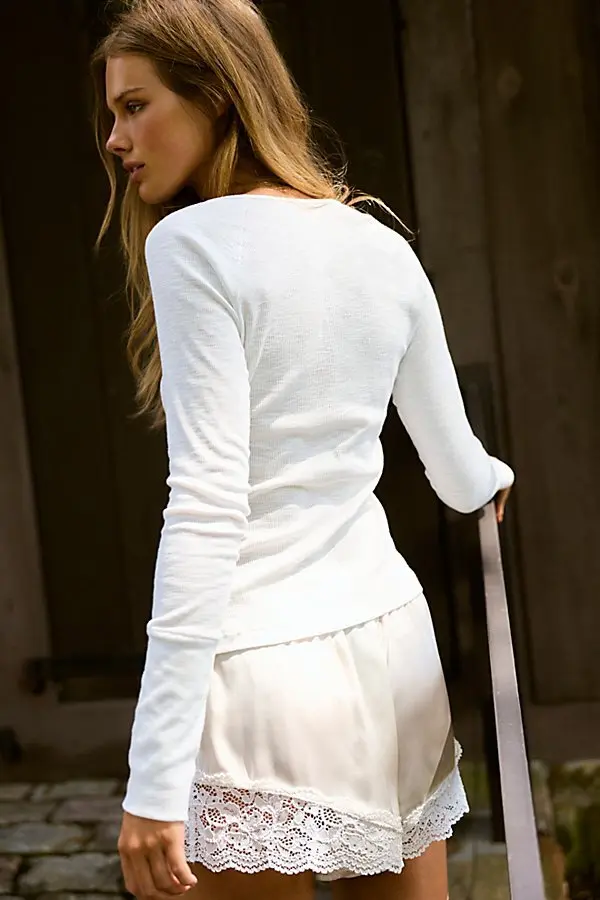 Free People Keeping It Light Ribbed Henley - Clean Ivory