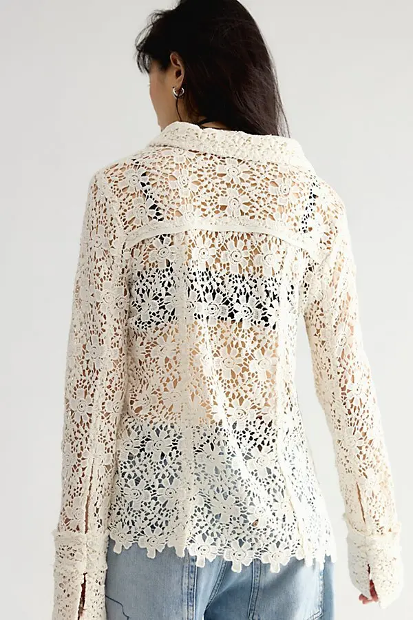 Free People Sam Lace Button Down Top