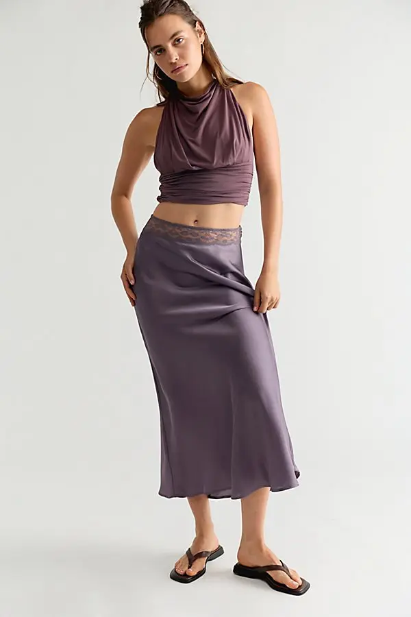 Free People Valeria Midi Slip Skirt - Grey