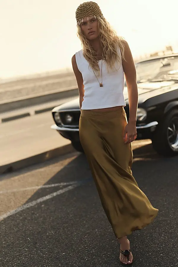 Free People Valeria Midi Slip Skirt - Olive
