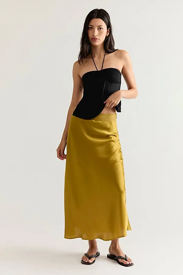Free People Valeria Midi Slip Skirt - Olive