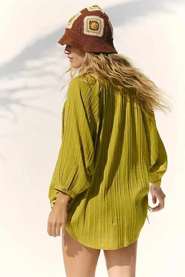 Free People Oversized Button-down Top And Smocked Shorts Set