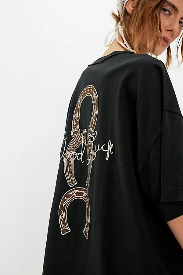 Free People Good Luck One-size Tee - Washed Black Combo