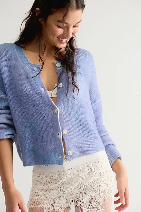 Free People Ottilie Softspun Ribbed Knit Cardigen - Lilac Combo