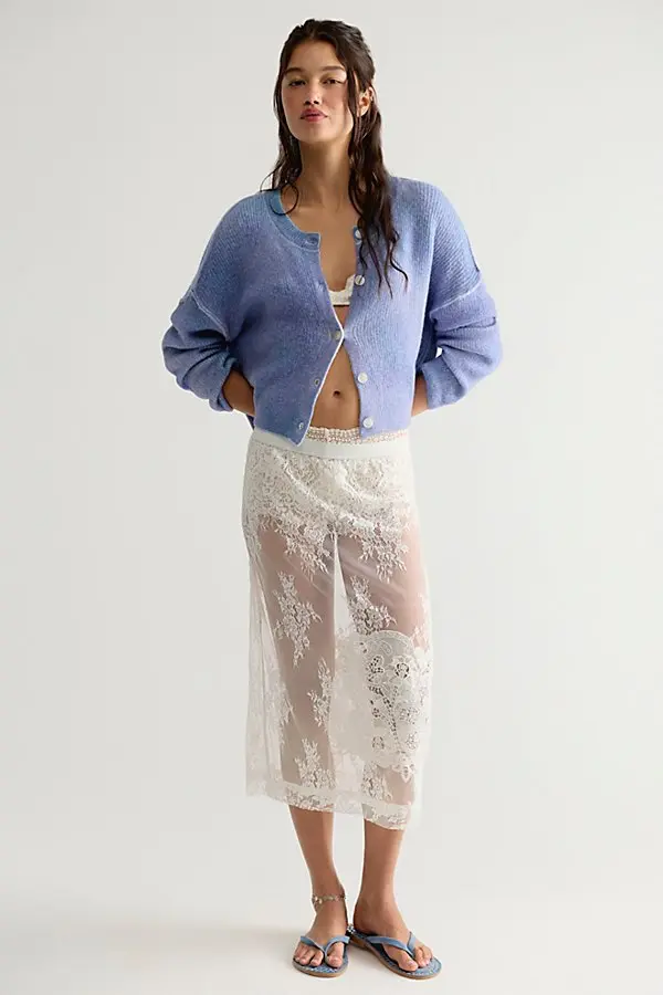 Free People Ottilie Softspun Ribbed Knit Cropped Cardigan - Lilac Combo