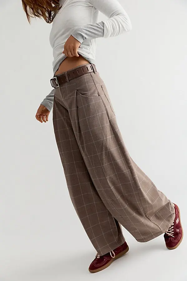 Free People Baggy Plaid Suit Trousers - Washed Plaid/chocolate Combo