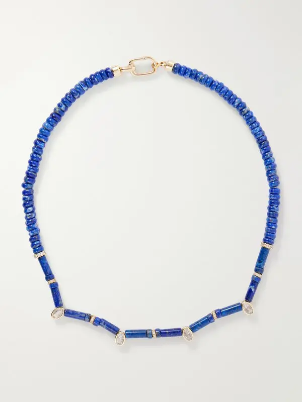 MARTHA CALVO Lapis Lazuli And Crystal Beaded Necklace - Blue