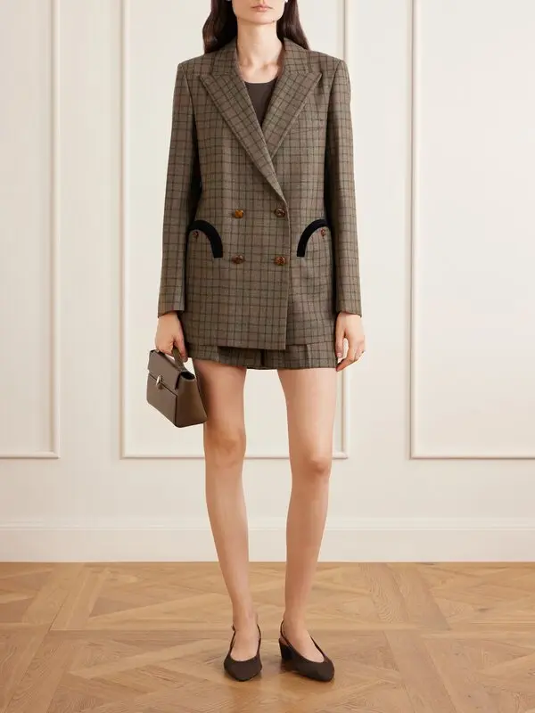 BLAZÉ MILANO Teke Checked Wool And Cashmere-blend High-waisted Shorts